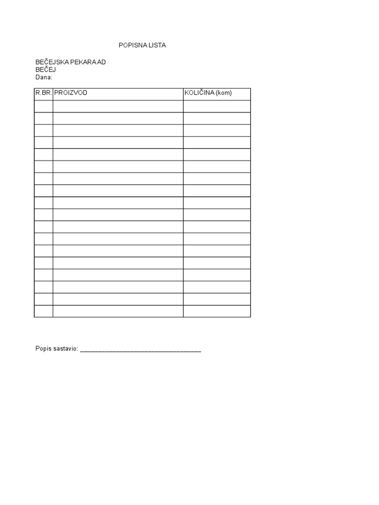 Popisna Lista | PDF