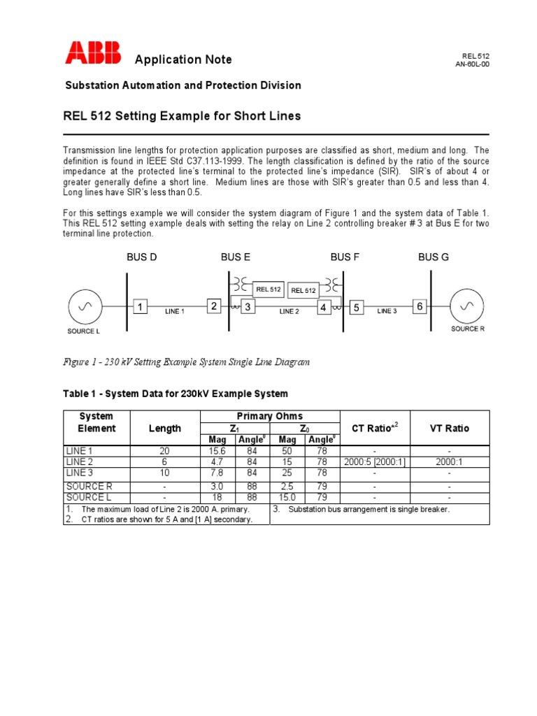 ABB-REL 512 Setting Example For Short Lines PDF | PDF | Relay ...