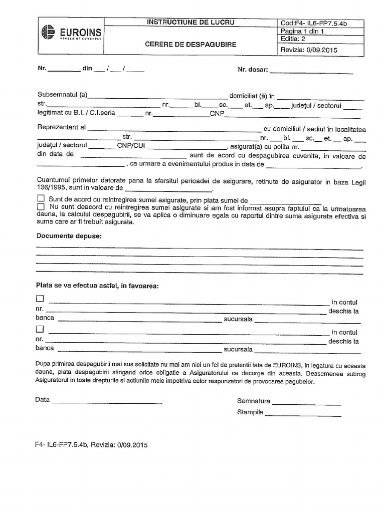 Cerere de Despagubire