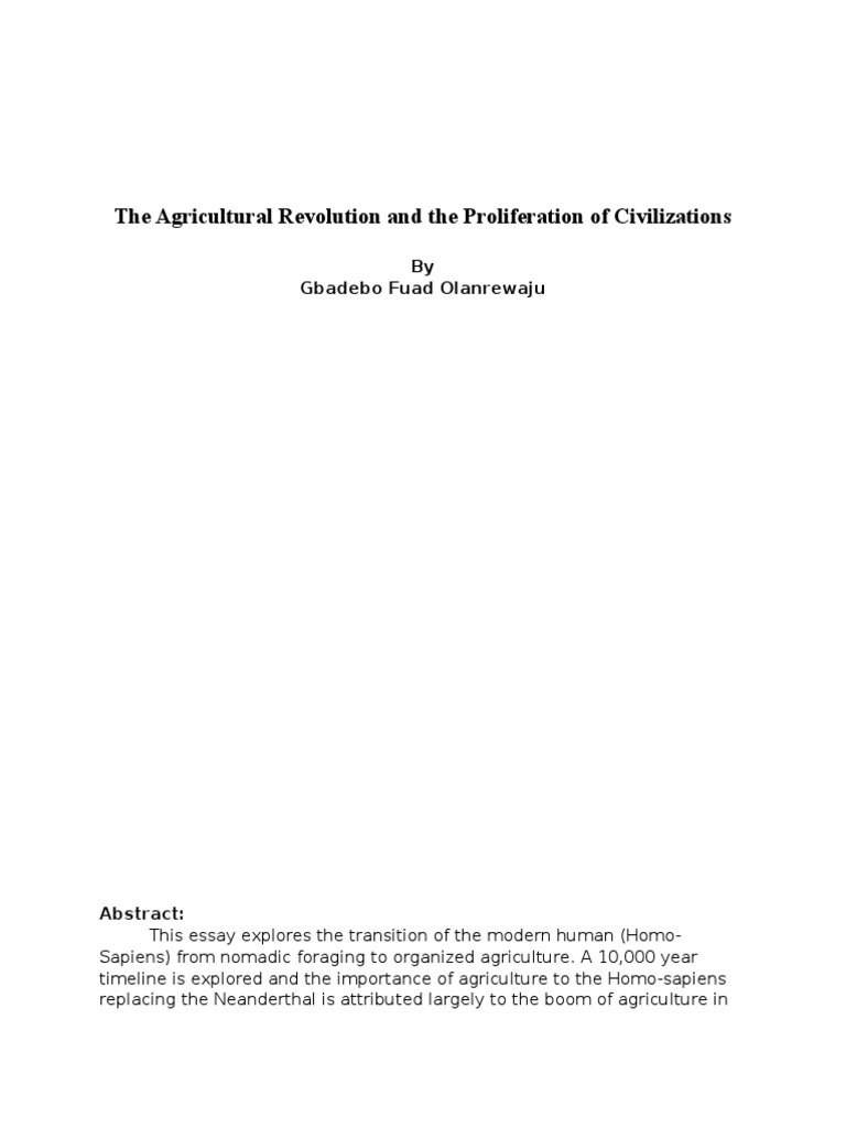 The Agricultural Revolution and Its Impact On Proliferating ...