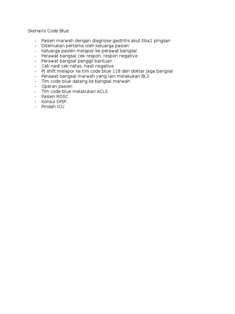 Skenario Code Blue | PDF | Pengembangan Diri | Kesehatan Holistik