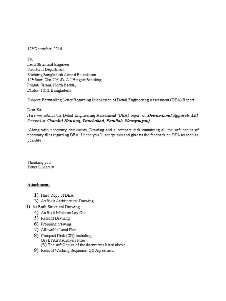 Accord Forwarding Letter of Dowasland | PDF