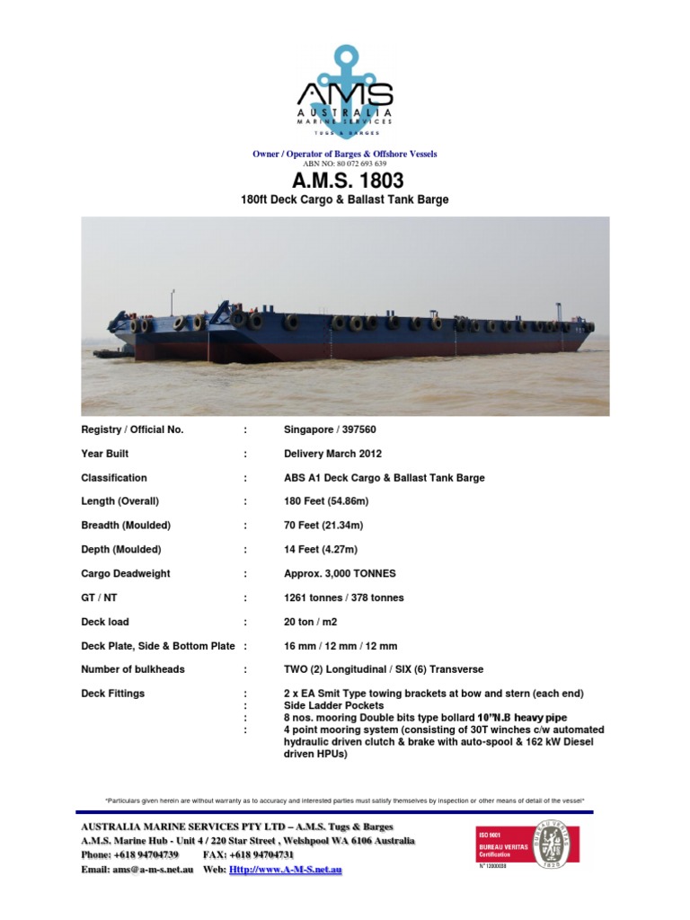 Eunsung 1200 Jack-Up Barge Datasheet | PDF