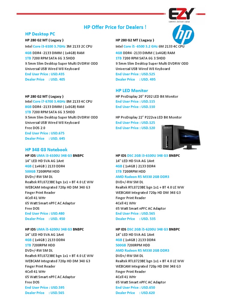 HP Offer Price For Dealers ! | PDF | Computer Hardware | Personal Computers