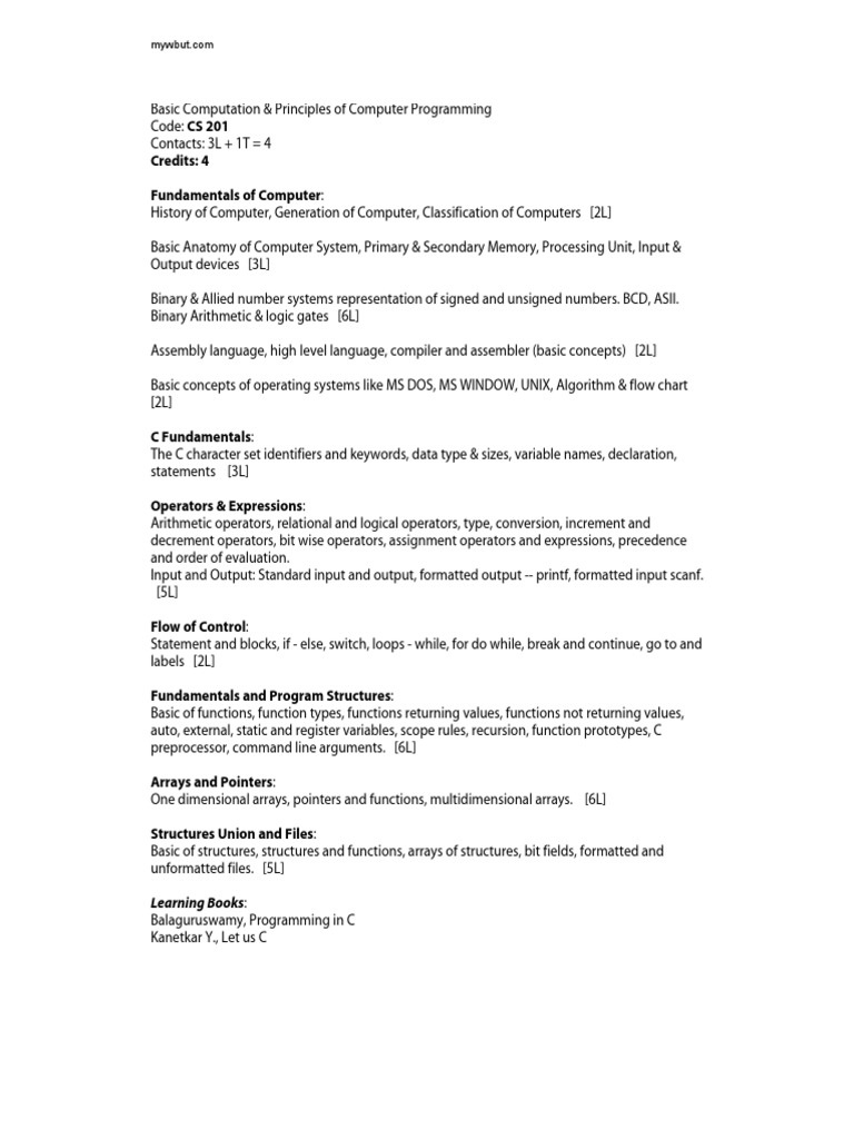 Computer Programming Basics CS201 | PDF | Technology & Engineering