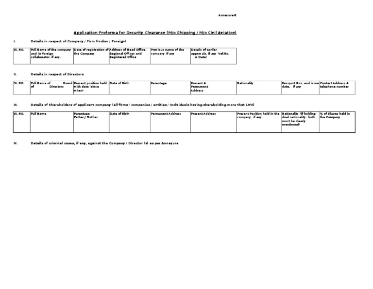 Application Proforma For Security Clearance (M/o Shipping / M/o Civil ...