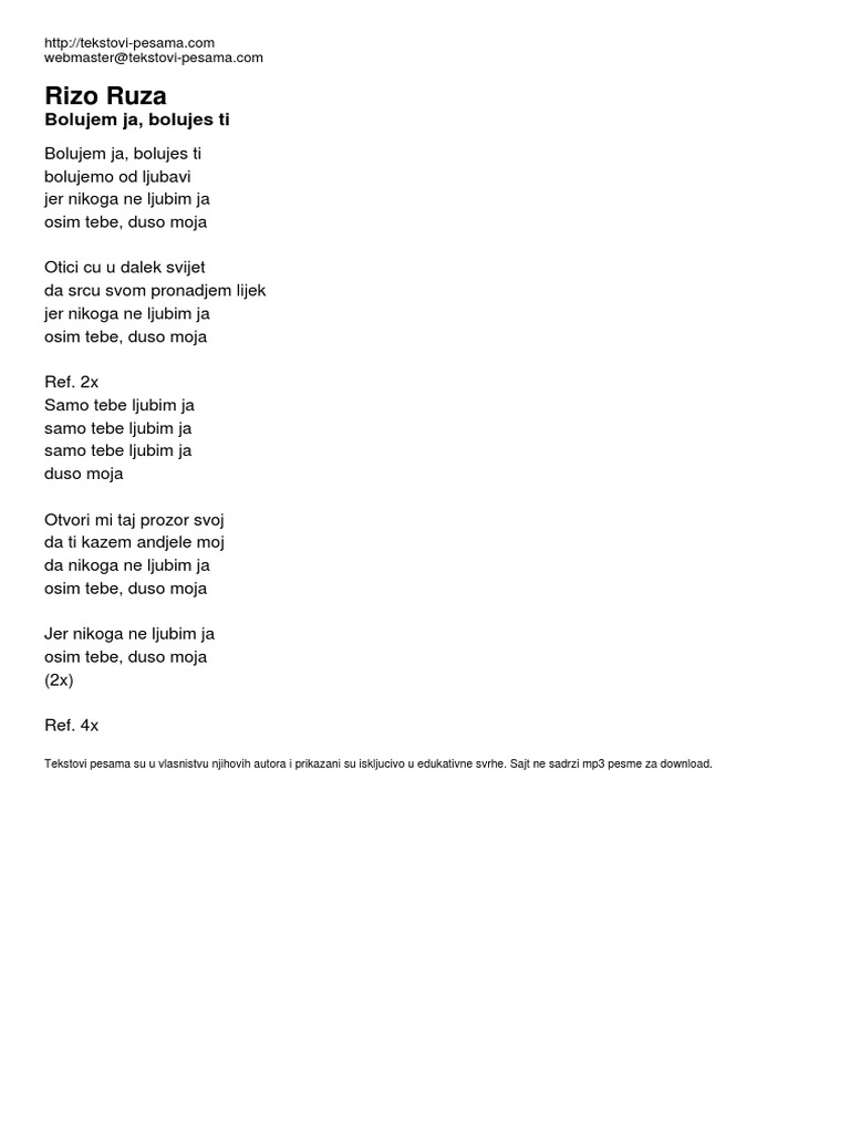 Rizo Ruza Bolujem Ja Bolujes Ti | PDF