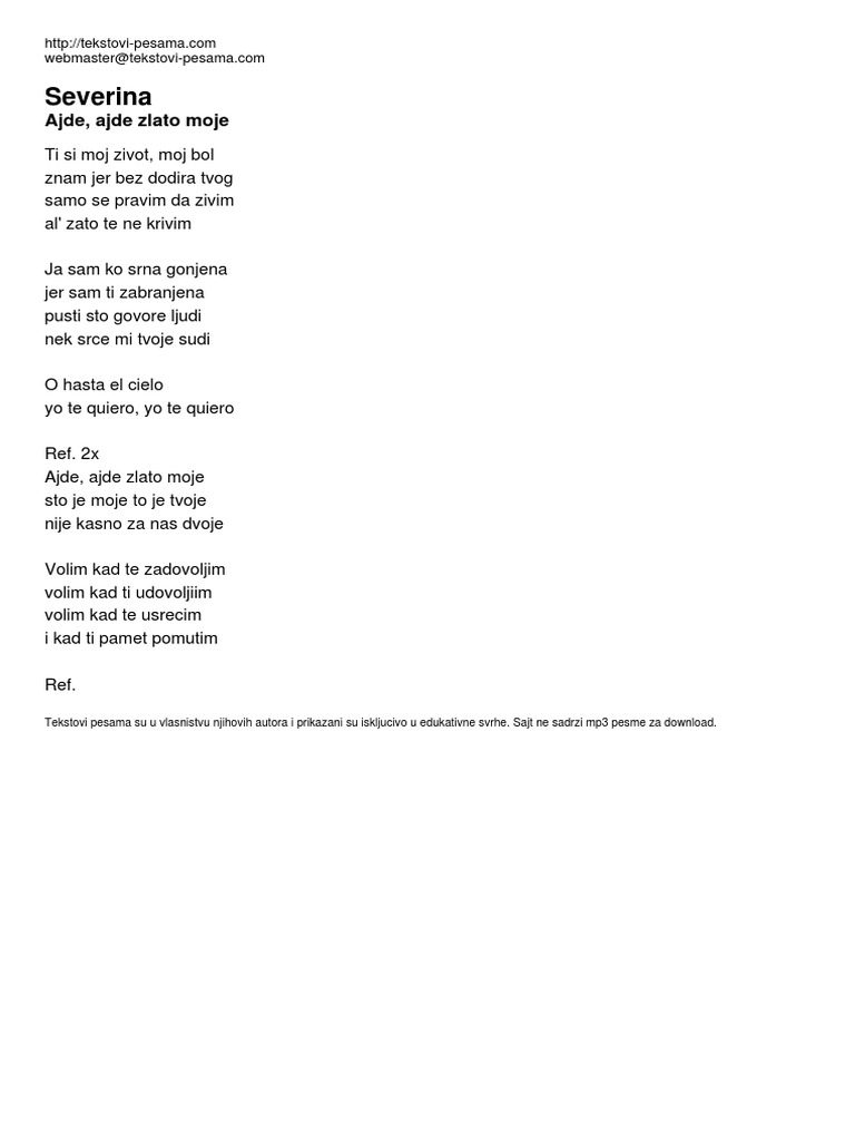 Severina Ajde Ajde Zlato Moje | PDF