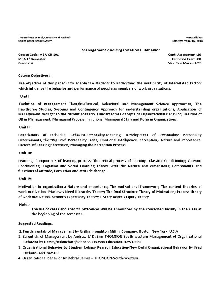 MBA Syllabus | PDF | Strategic Management | Economics