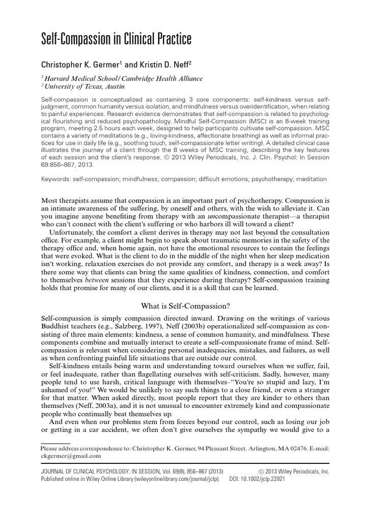 Self-Compassion in Clinical Practice | PDF | Mindfulness | Compassion