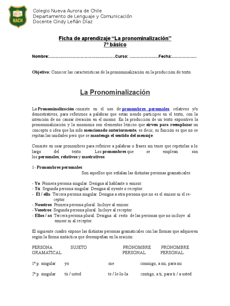 Guia de Pronominalizacion | PDF | Pronombre | Plural