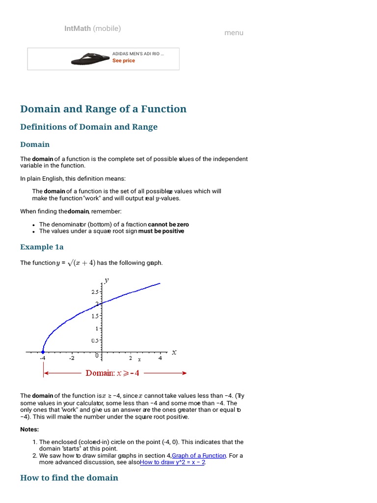 Domain and Range of Functions Explained | PDF | Function (Mathematics ...