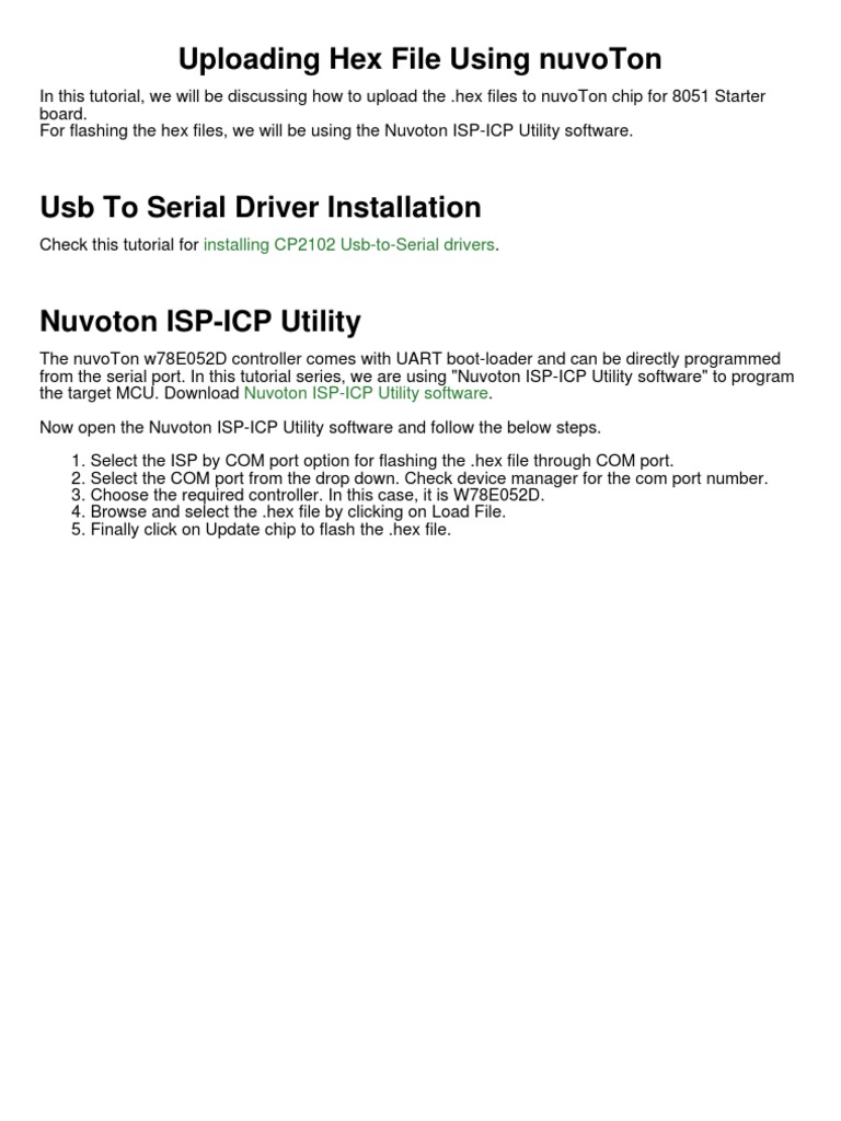 Uploading Hex File Using NuvoTon | PDF