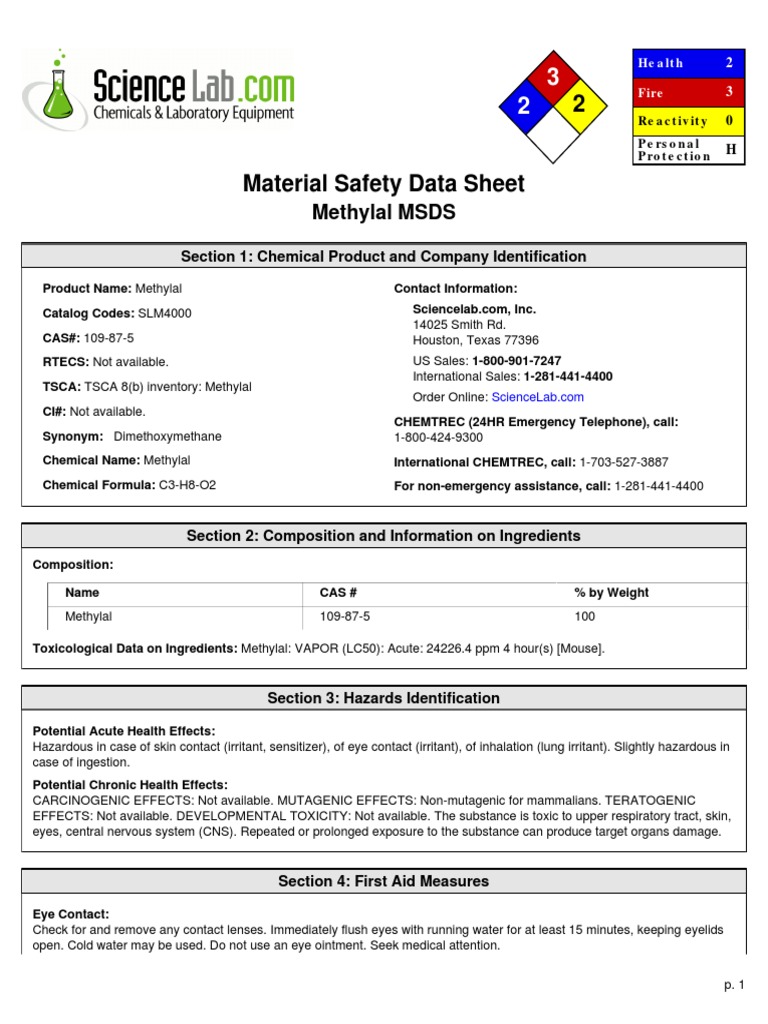 Methylal MSDS | PDF | Toxicity | Personal Protective Equipment
