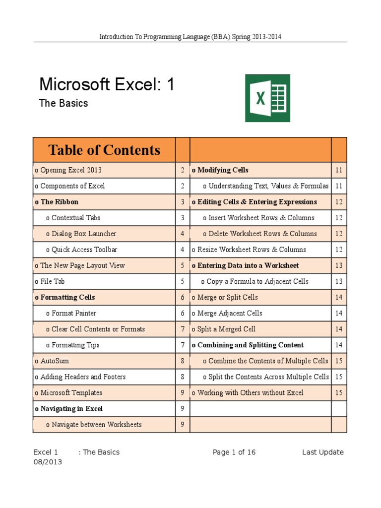 The Basics (Excel-2013) | PDF | Microsoft Excel | Tab (Gui)