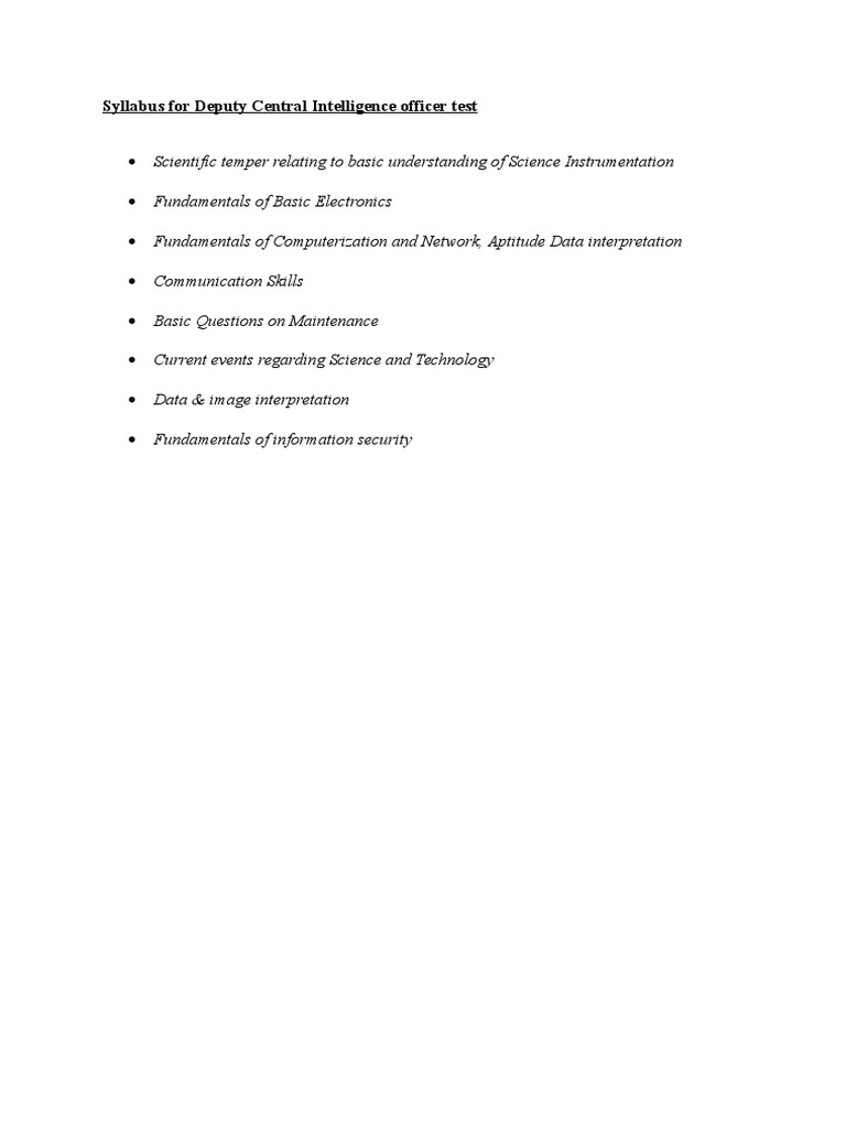 Syllabus for Deputy CIA Officer Test: Science, Electronics, Computers | PDF