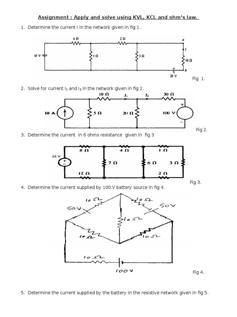 KVL KCL Ohm's Law Problems | PDF
