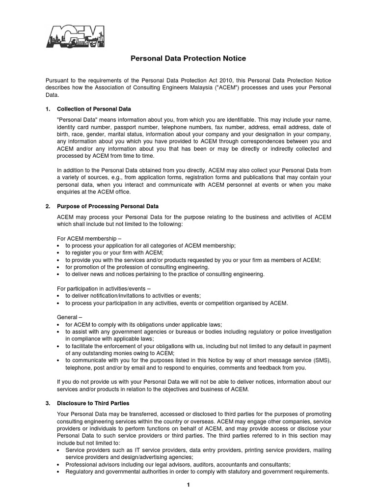 Acem PDP Notice-17022014 | PDF | Personally Identifiable Information ...