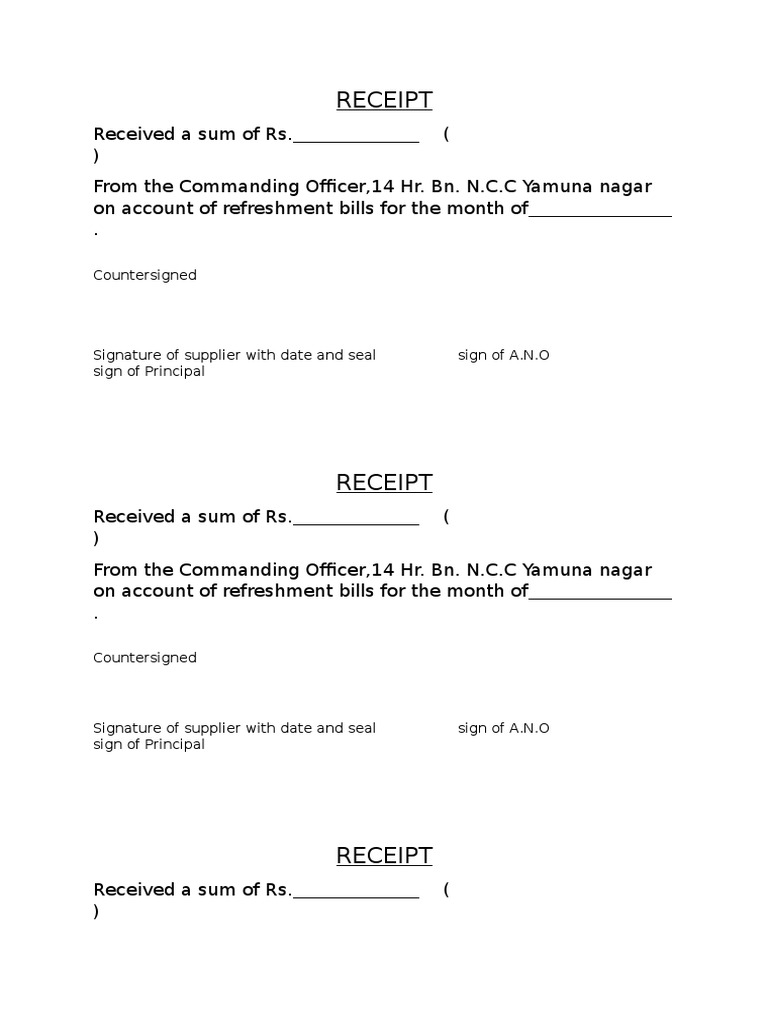 N.C.C Refreshment Bill Receipt Template | PDF