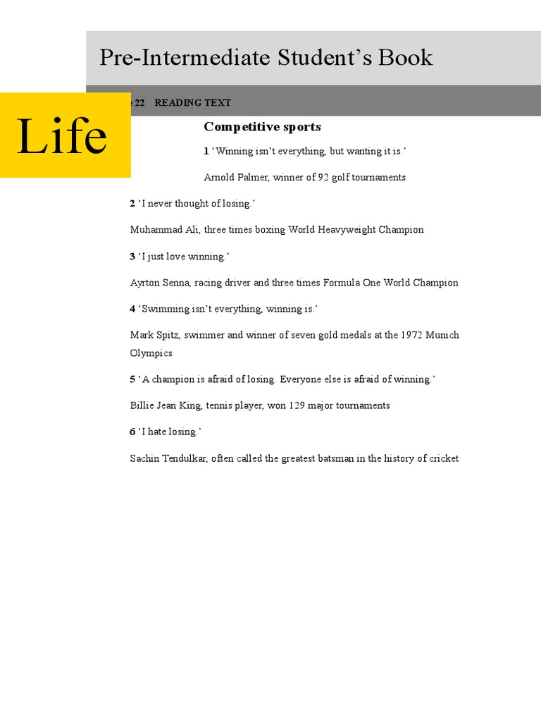 Pre-Intermediate Student's Book: Competitive Sports | PDF