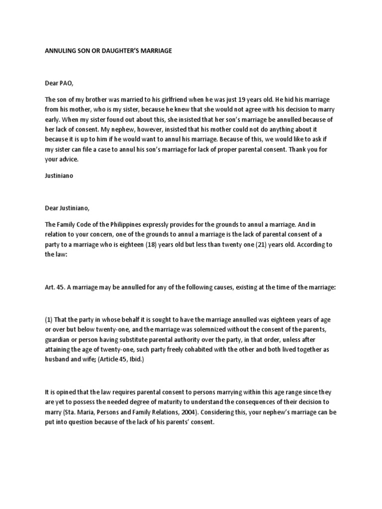 Annuling Son or Daughter | PDF | Annulment | Marriage