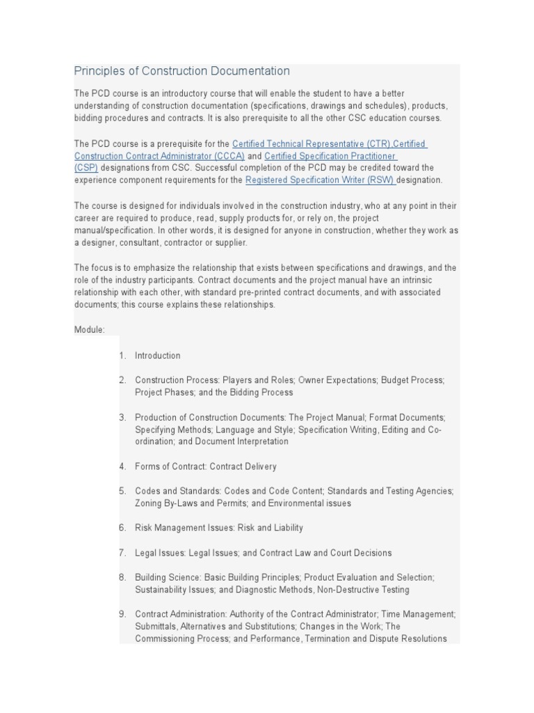 Principles of Construction Documentation | PDF | Specification ...