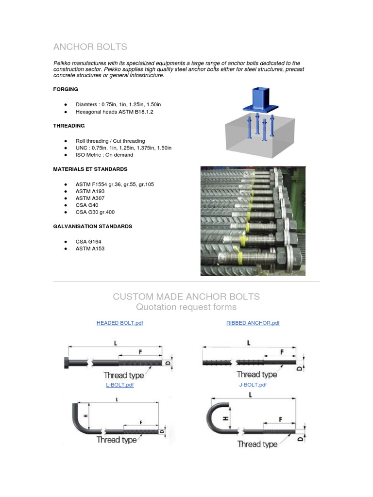 Dimensiones Pernos de Anclaje PEIKKO. | PDF | Screw | Strength Of Materials