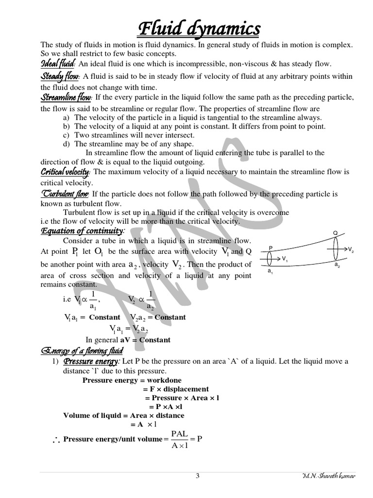 Fluid Dynamics: Ideal Fluid: Steady Flow: Streamline Flow | PDF | Fluid ...