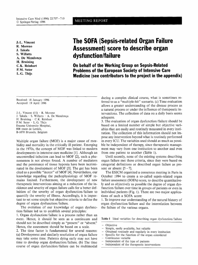 Sofa Score | PDF | Sepsis | Intensive Care Unit