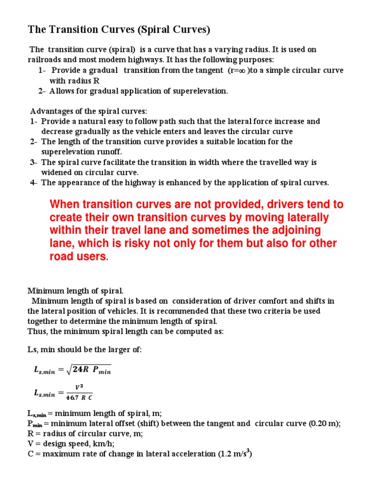 Transition Curves in Highway Design | PDF | Tangent | Angle