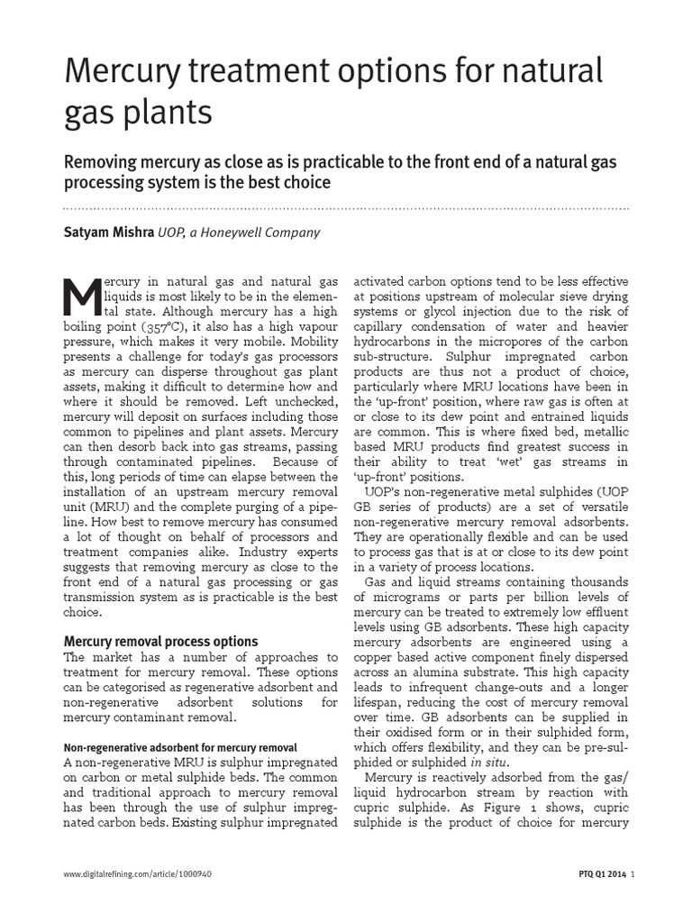 Mercury Treatment Options for LNG | Natural Gas Processing | Adsorption