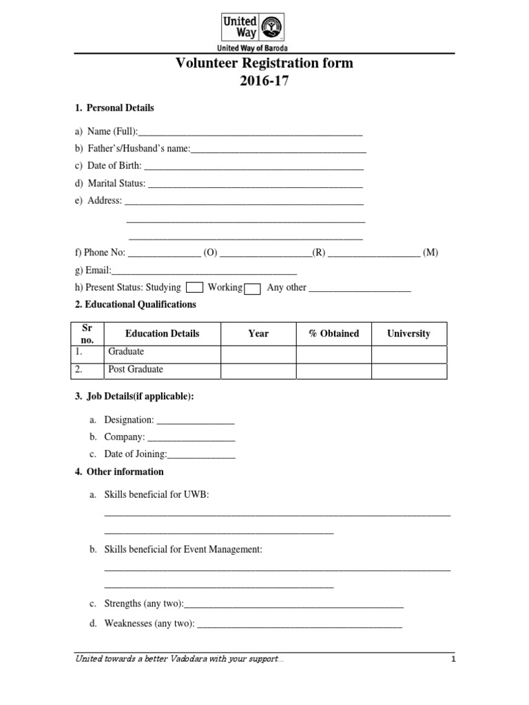 16 17 Volunteer Registration Form | PDF