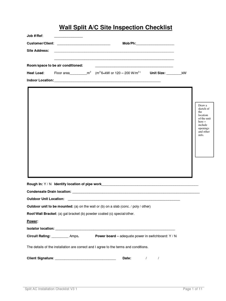 Split AC Installation Checklist V3 1 | PDF | Pipe (Fluid Conveyance ...