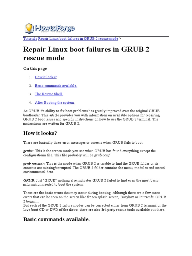 Tutorials Repair Linux Boot Failures in GRUB 2 Rescue Mode | PDF ...