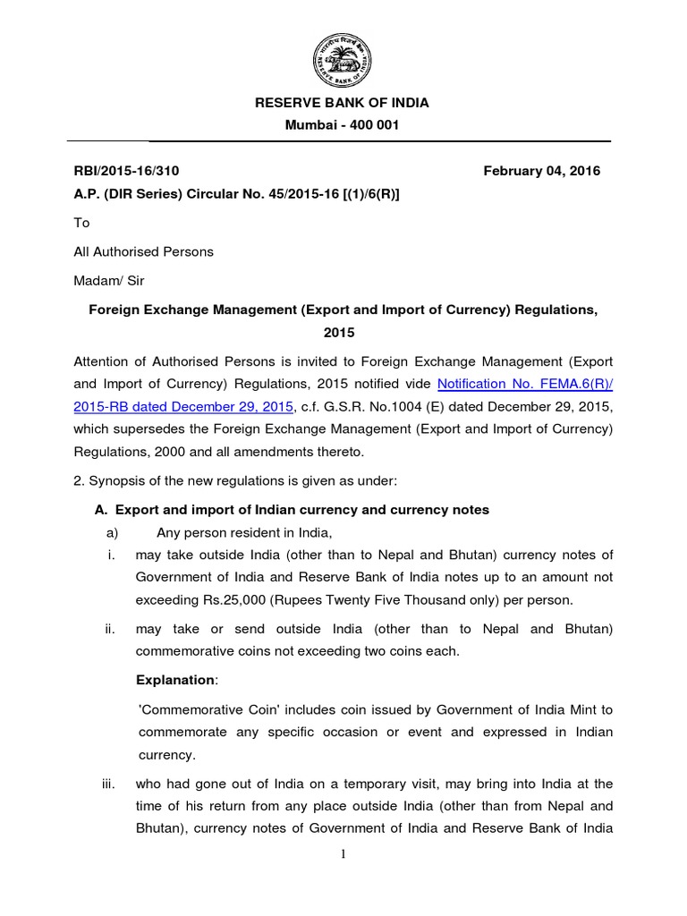 RBI Notification Regarding Import and Export of Currencies | Rupee ...
