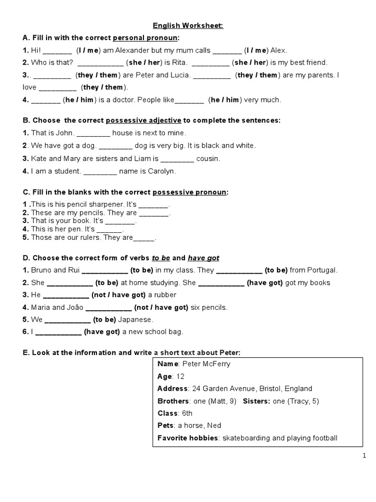 English Worksheet | PDF