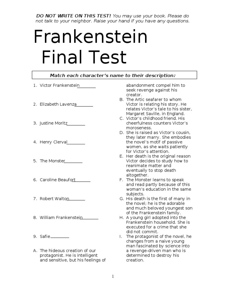 Frankenstein Final Test | PDF | Frankenstein