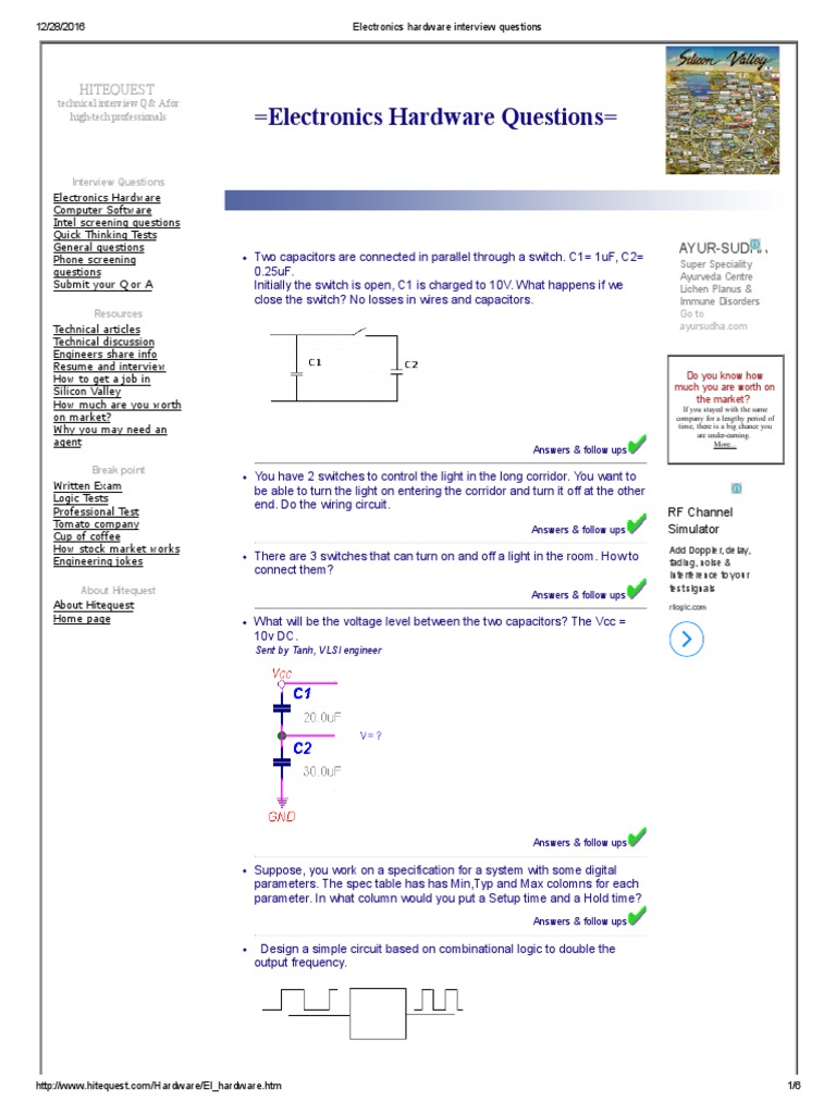 Electronics Hardware Interview Questions | PDF | Electronic Circuits ...