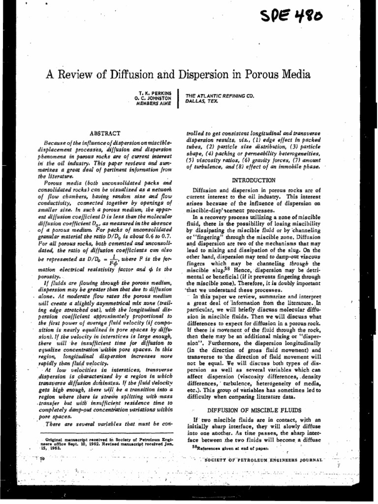 A Review of Diffusion and Dispersion in Porous Media | PDF | Diffusion | Porosity