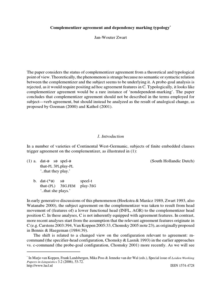 Complementizer agreement and dependency marking typology | Adjective ...