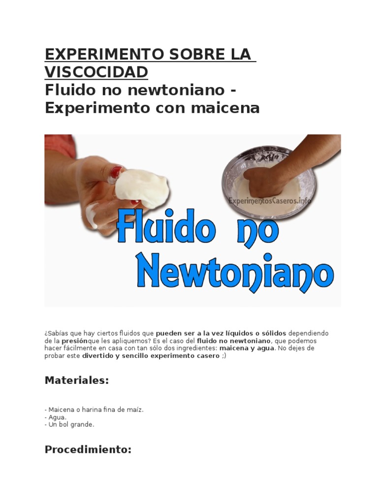 Experimento con Maicena: Fluido No Newtoniano | PDF | Líquidos | Presión