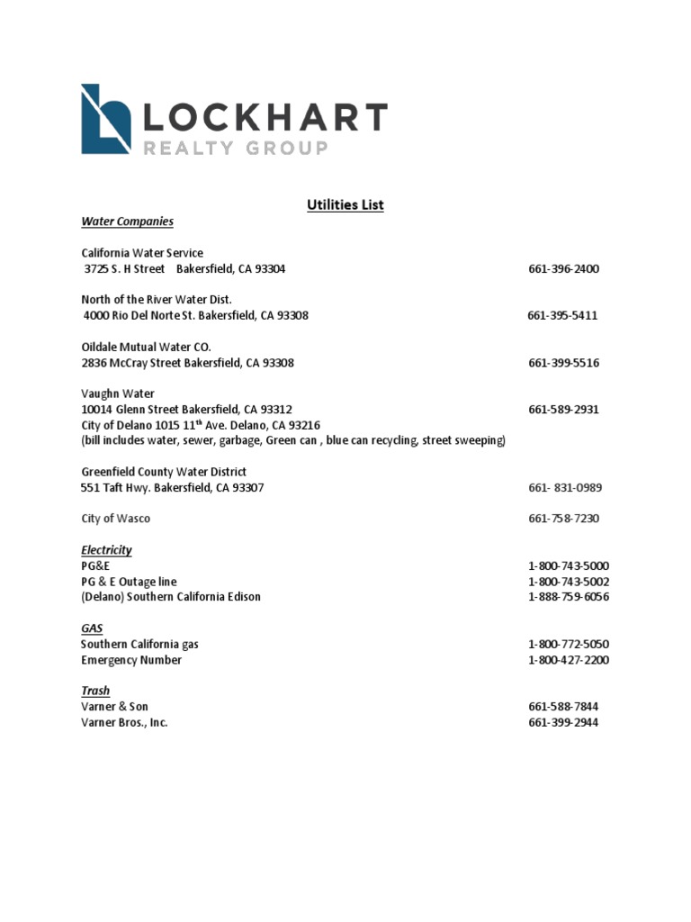Utilities List: Water Companies | PDF | Travel
