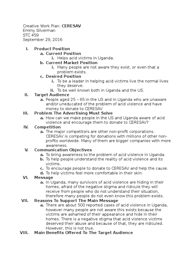 Creative Work Plan | PDF