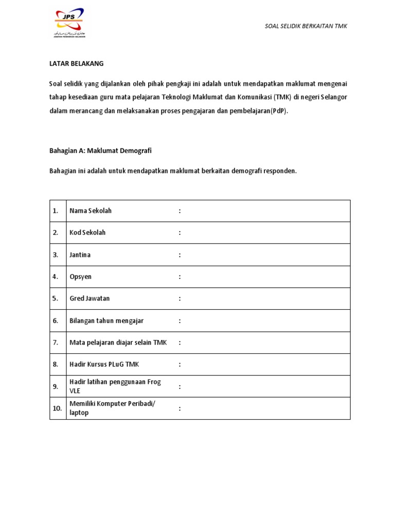 Soal Selidik TMK Sekolah | PDF