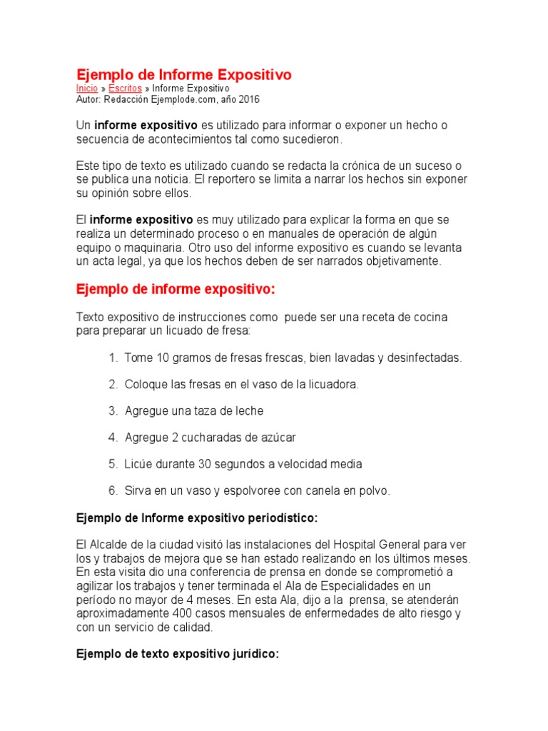 Ejemplo de informe expositivo