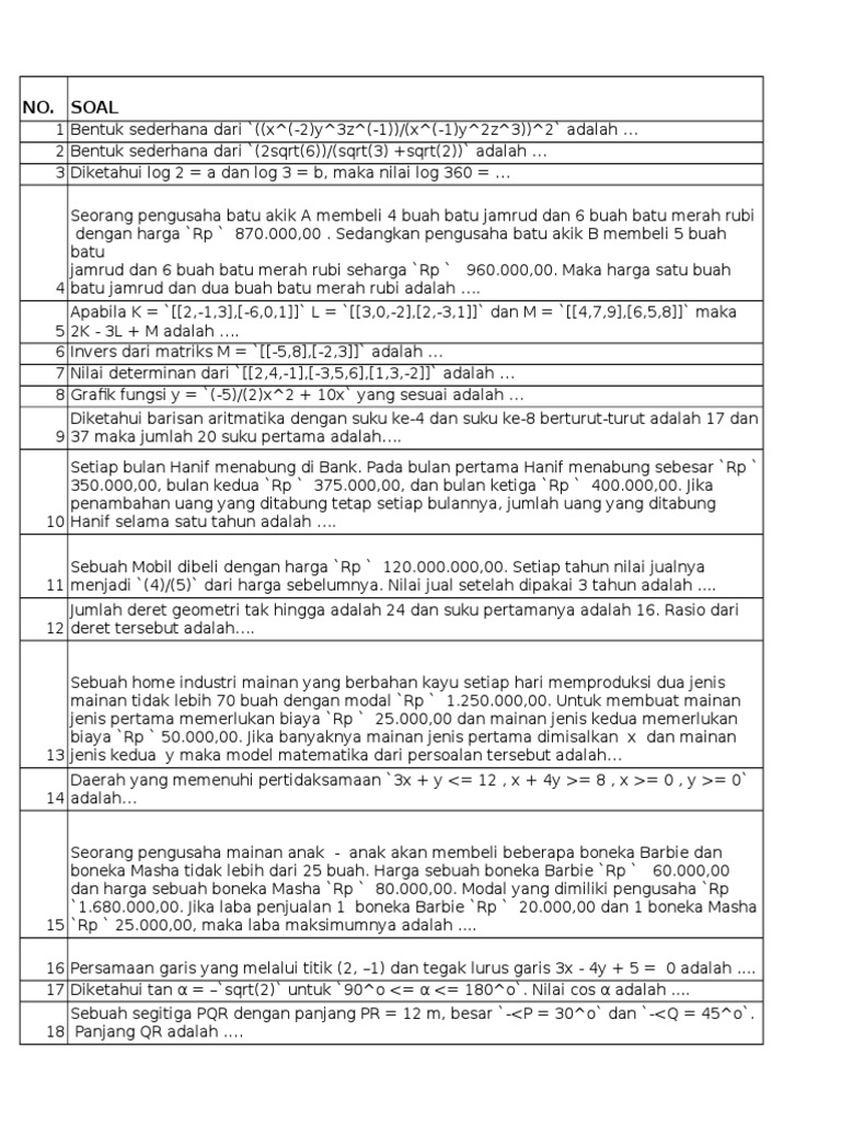 Soal Q MAT T01 | PDF