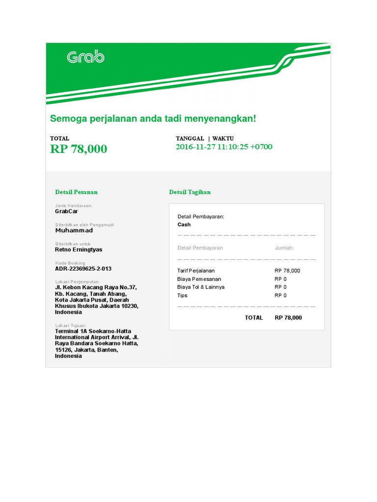 Struk Pembayaran GrabCar 2016 | PDF | Pengelolaan Keuangan & Uang