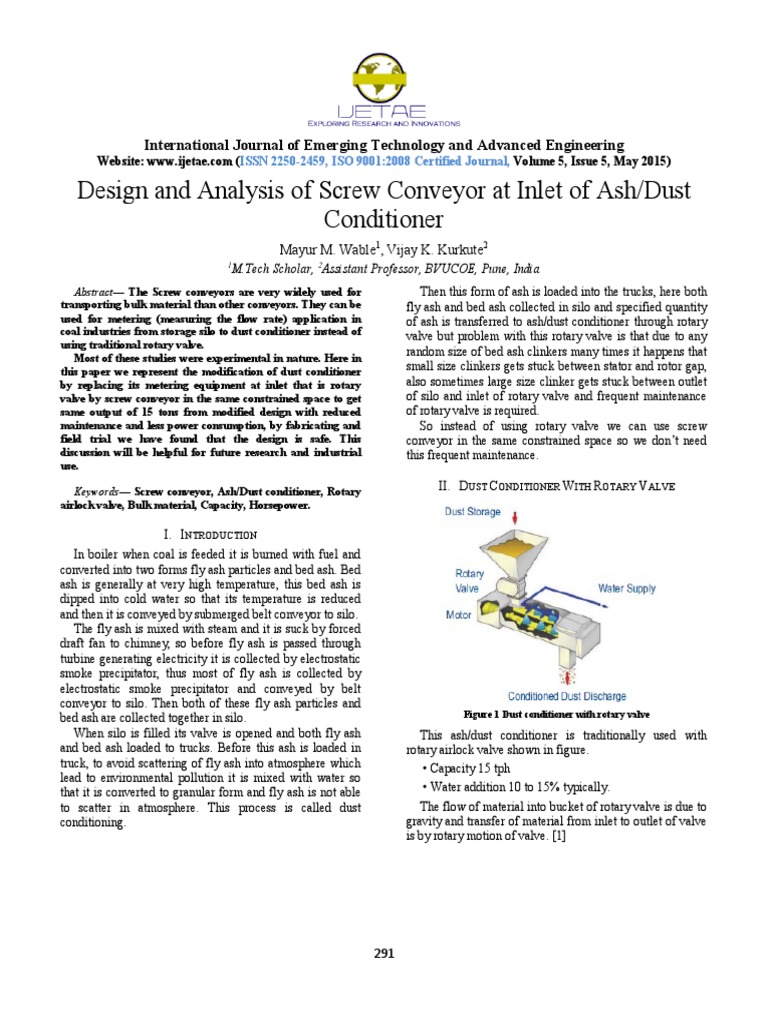 Design and Analysis of Screw Conveyor at Inlet of Ash/Dust Conditioner ...