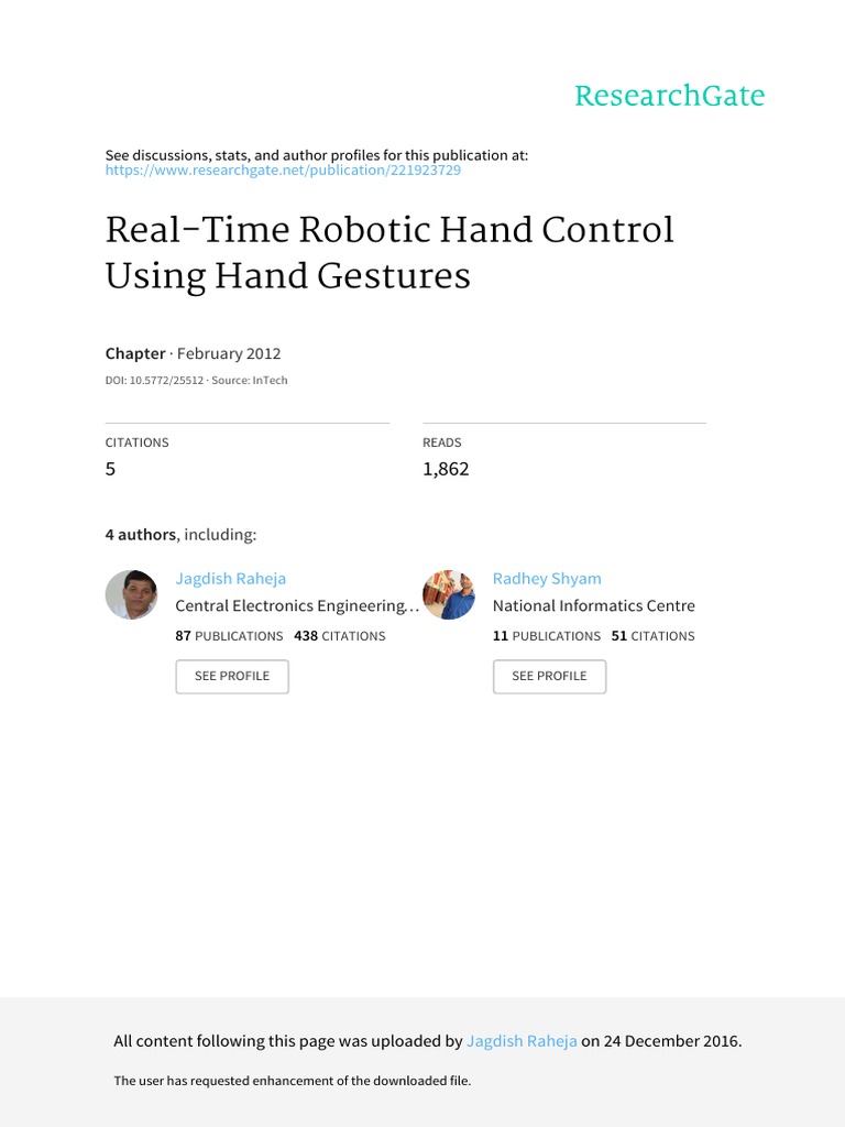InTech-Real Time Robotic Hand Control Using Hand Gestures | PDF ...