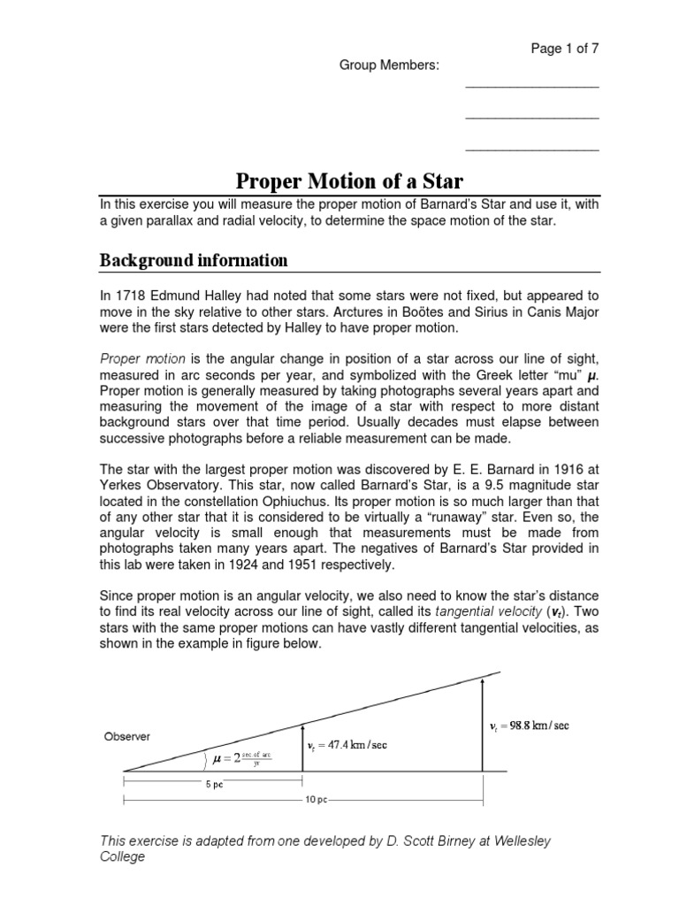 Proper Motion Analysis of Barnard's Star | PDF | Stars | Minute And ...